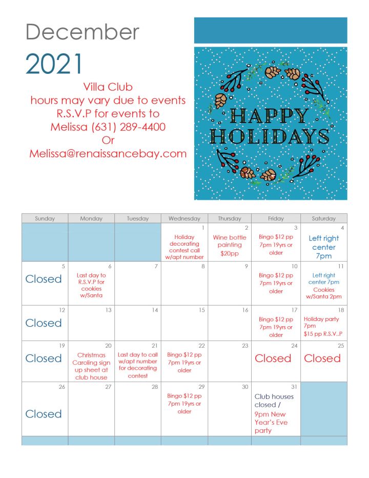 December Calendar – Renaissance Bay