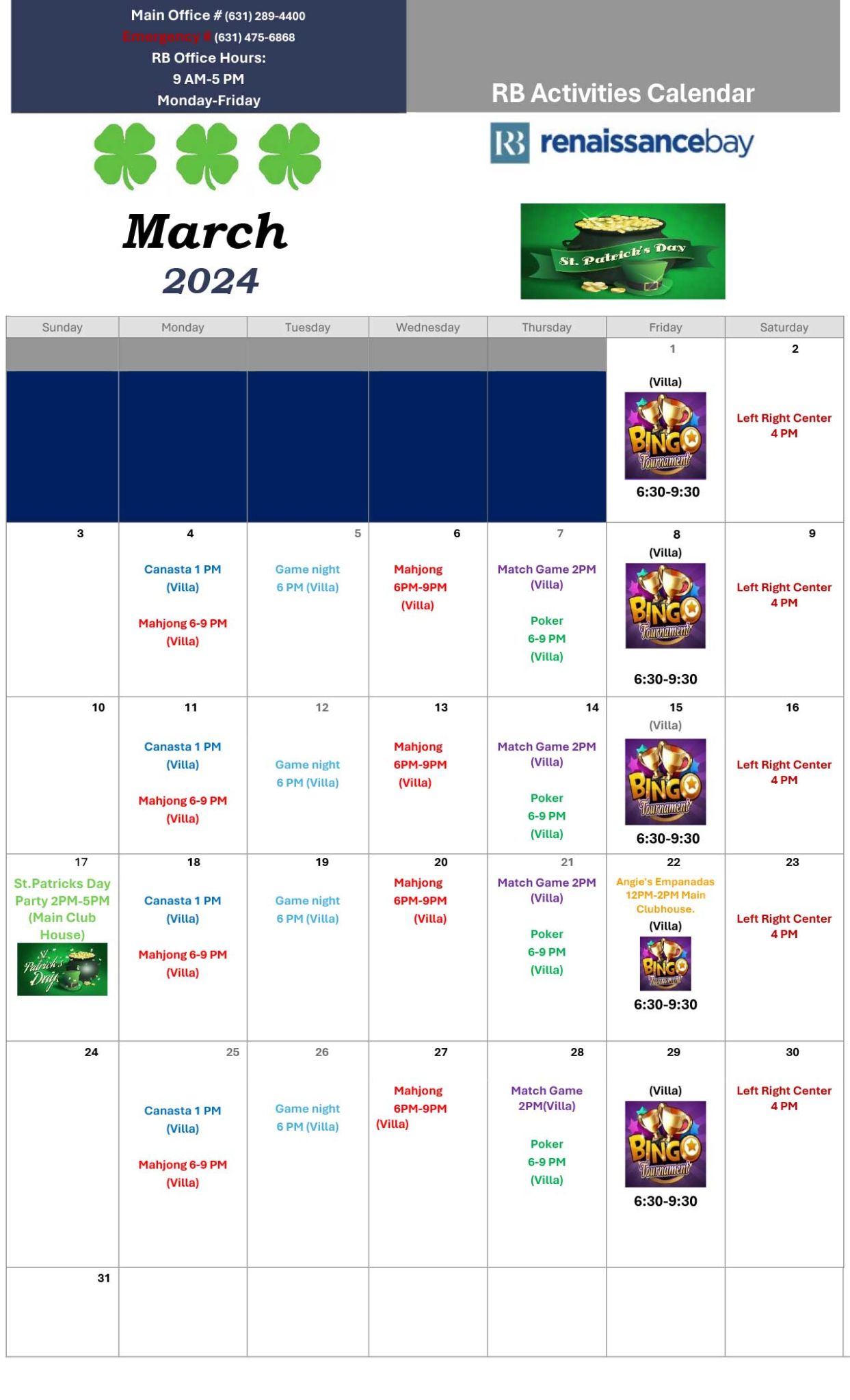 March 2024 Events Calendar – Renaissance Bay